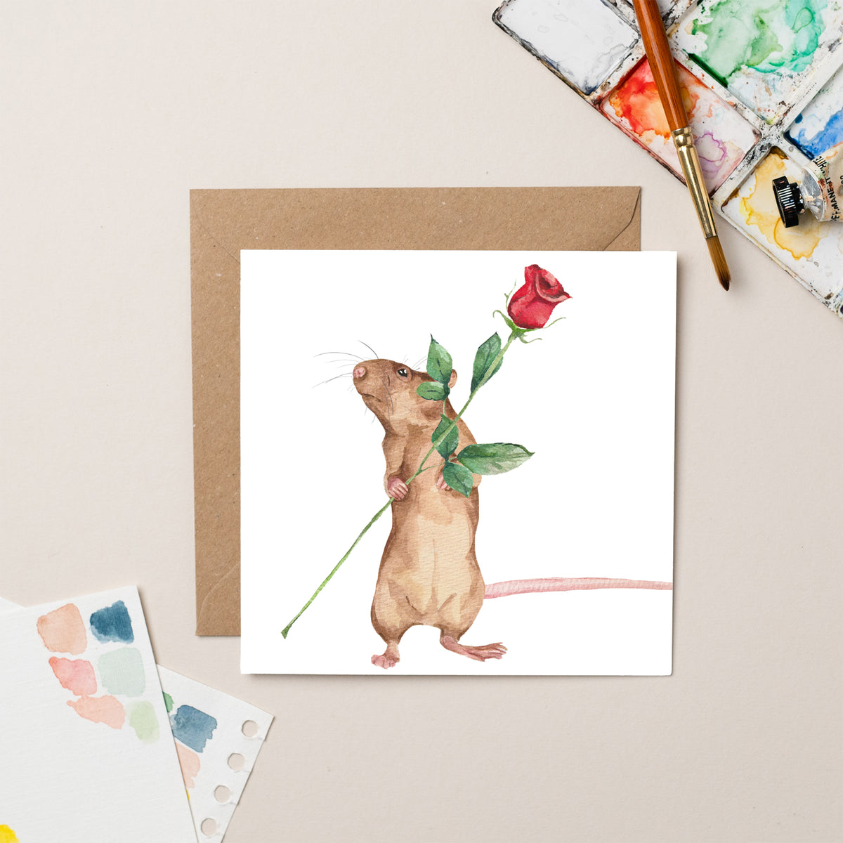 Valentine's Day Card | Mouse with Rose Design | UK Printed – lil wabbit